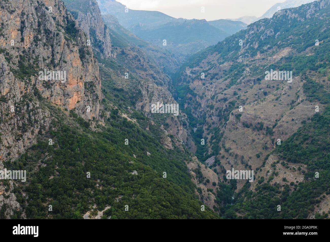 Aerial scenic view from over the famous Ridomo gorge in Taygetus ...