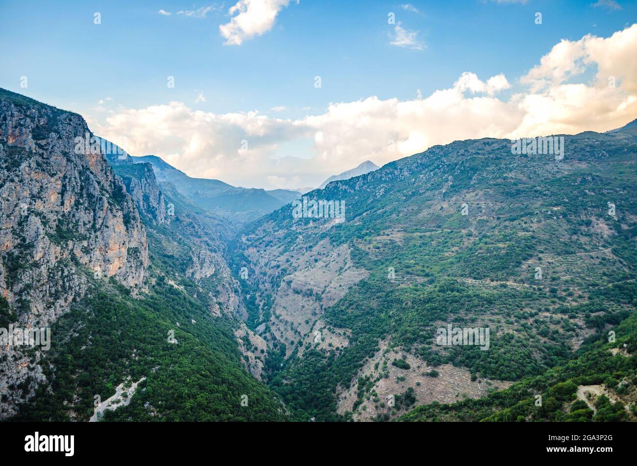 Aerial scenic view from over the famous Ridomo gorge in Taygetus ...