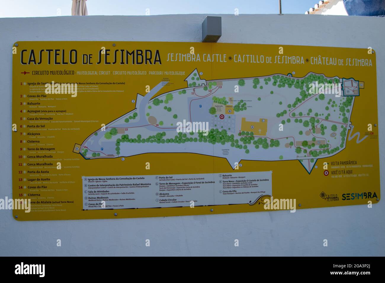 Castelo de Sesimbra information plan with signs and numbers of ...