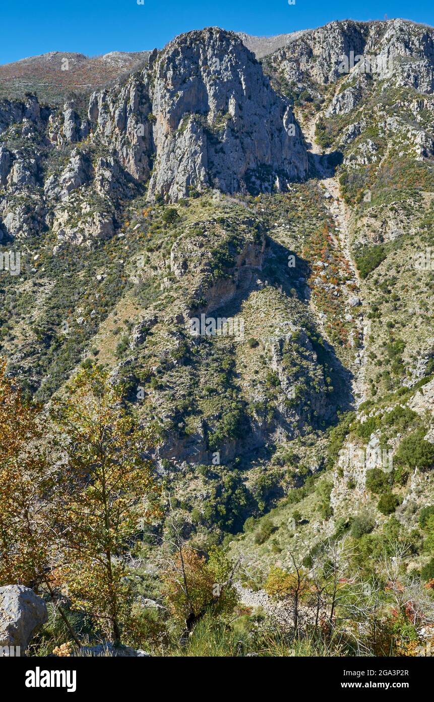 Natural scenery from the famous Ridomo gorge in Taygetus Mountain. The ...