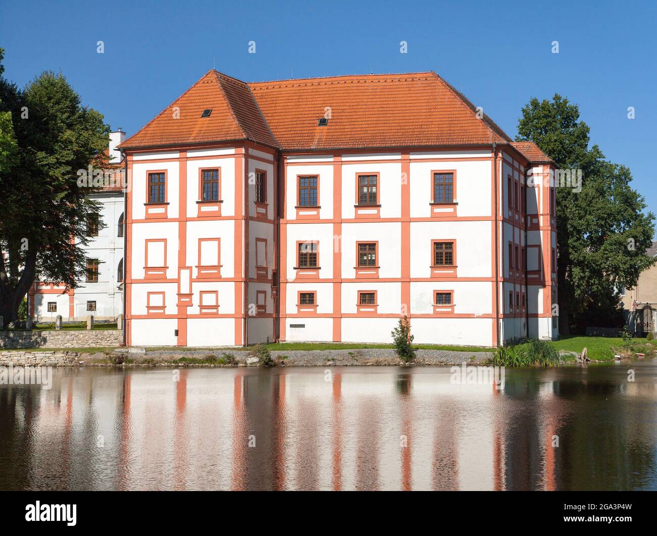 Horni cerekev renaissance and baroque castle standing above the water ...