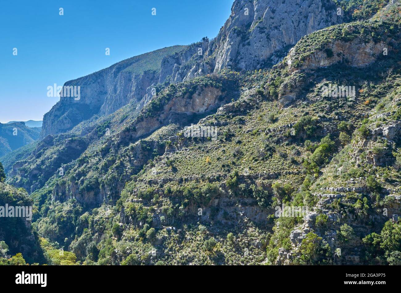 Natural scenery from the famous Ridomo gorge in Taygetus Mountain. The ...