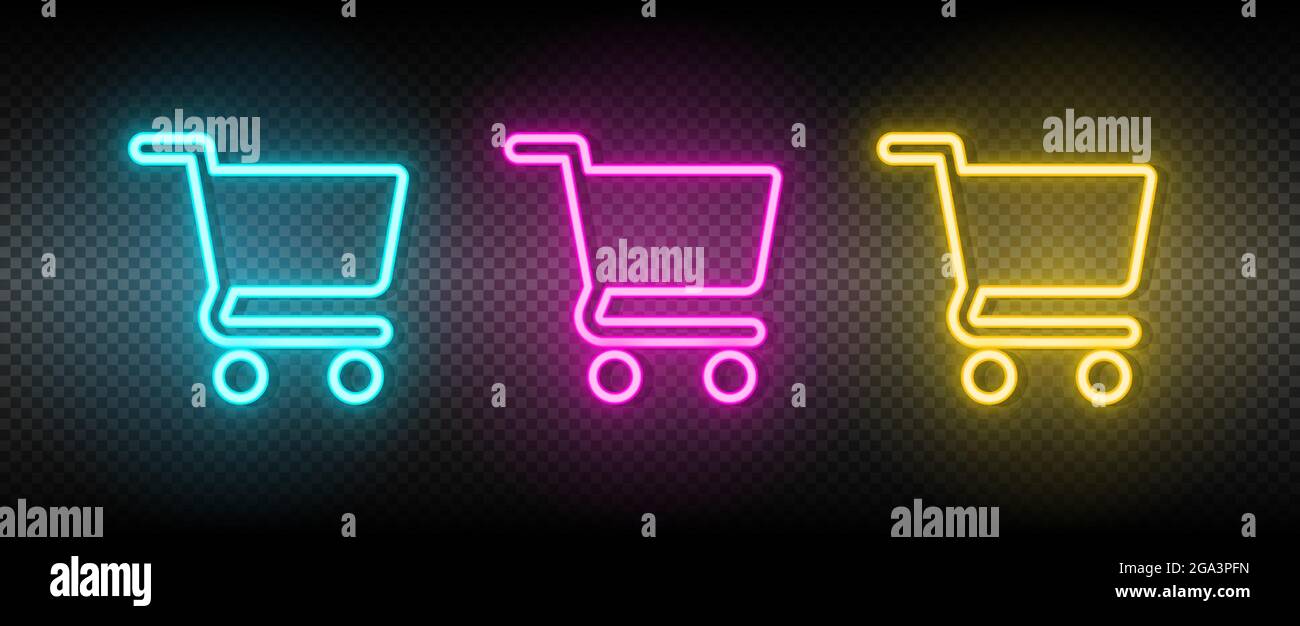 shopping, basket neon vector icon. Illustration neon blue, yellow, red ...