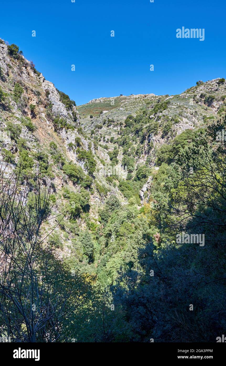 Natural scenery from the famous Ridomo gorge in Taygetus Mountain. The ...