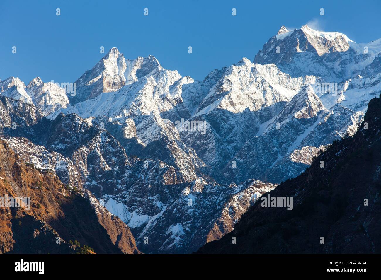 Himalaya, panoramic view of Indian Himalayas, great Himalayan range ...