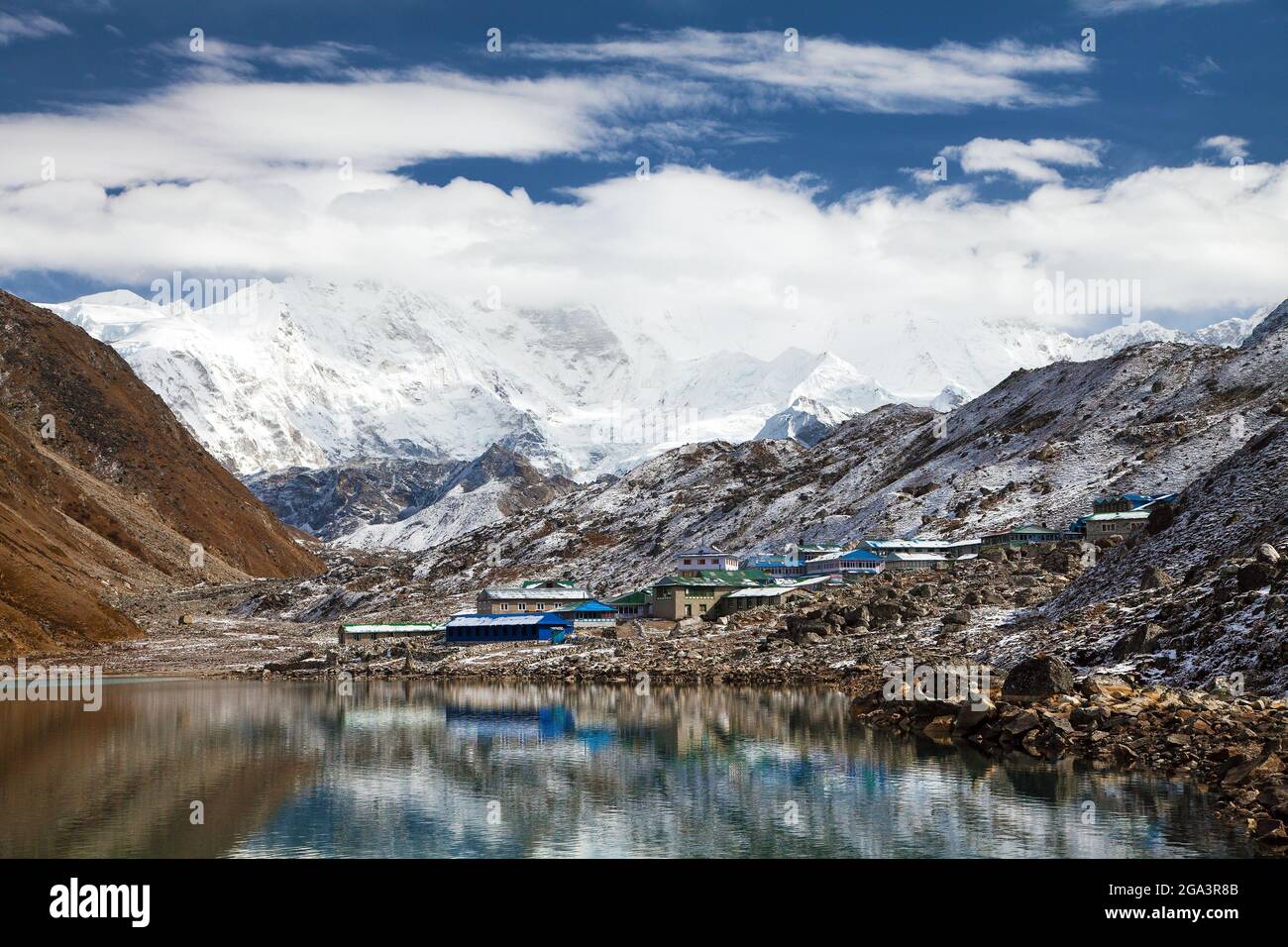 View of mount Cho Oyu and Gokyo lake or Dudh Pokhari, three passes trek ...