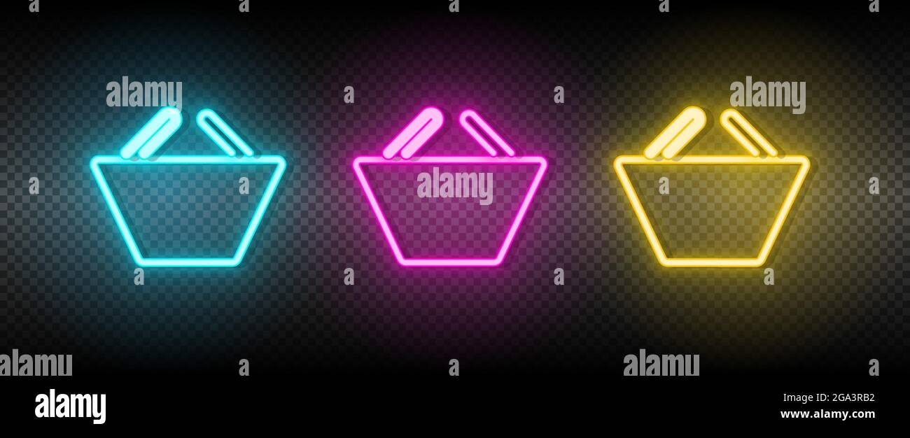 basket, ecommerce, shop neon vector icon. Illustration neon blue ...