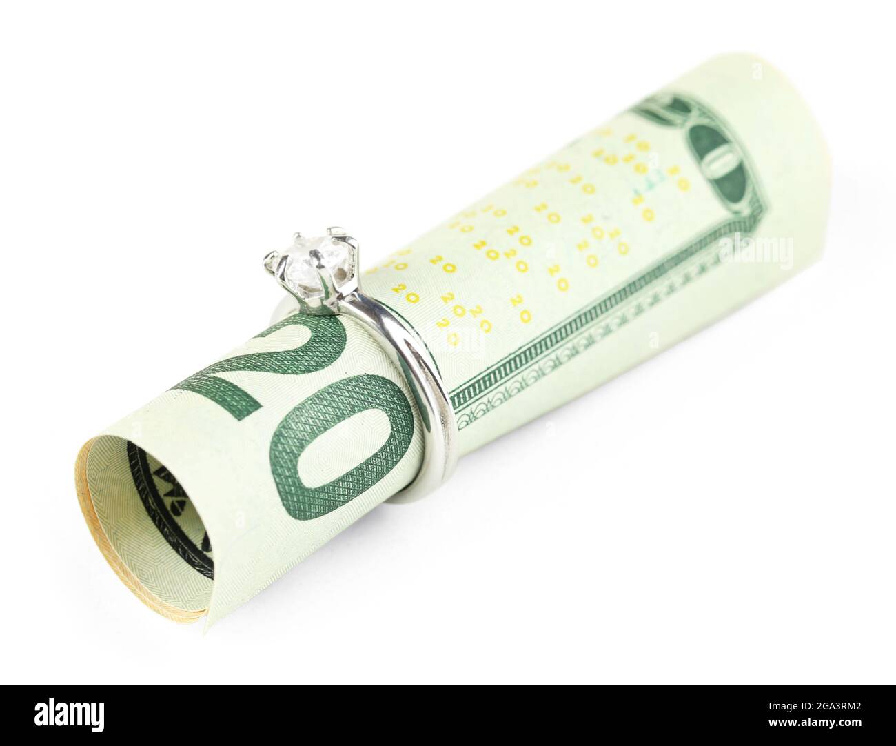 Dollar banknote and wedding ring, isolated on white Stock Photo - Alamy