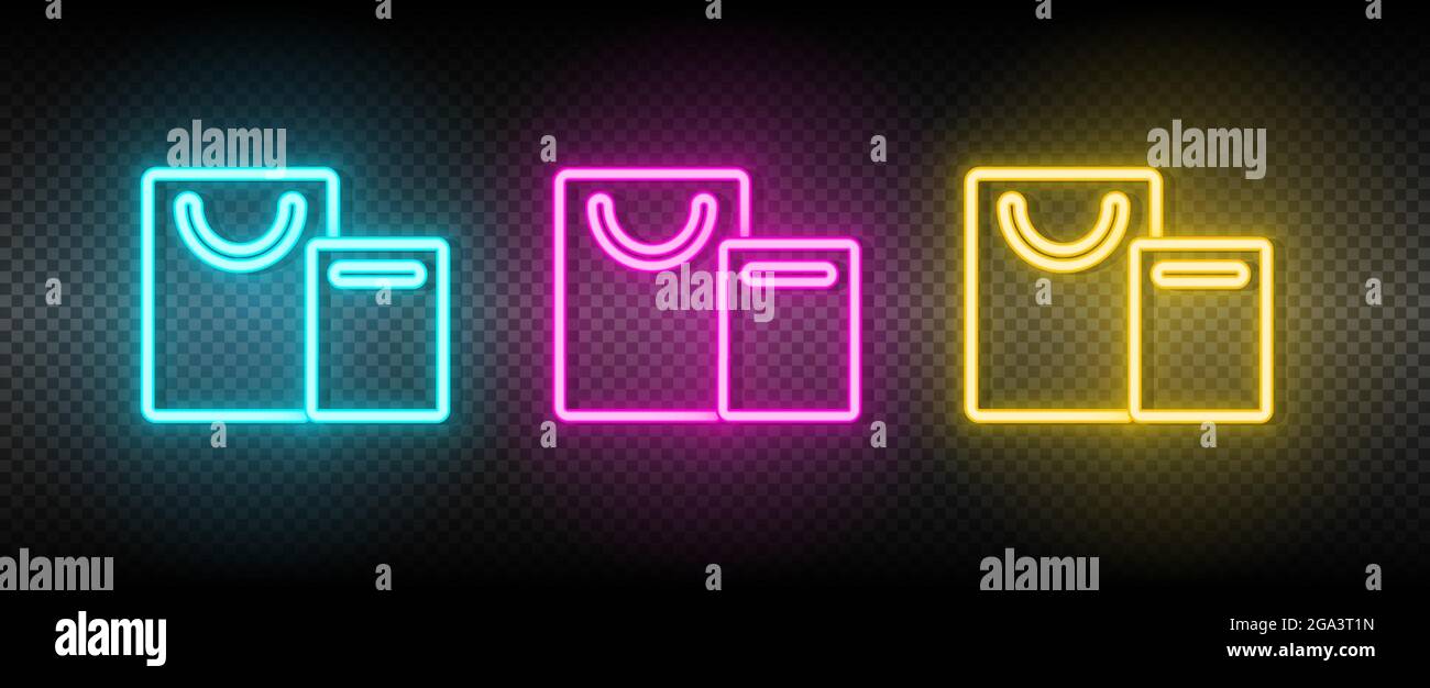 bags, shopping neon vector icon. Illustration neon blue, yellow, red ...