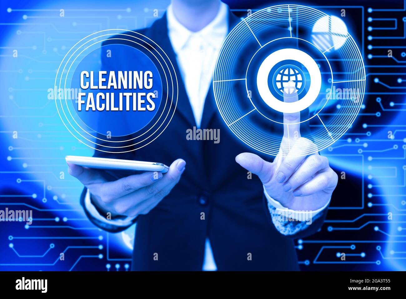 Sign displaying Cleaning Facilities. Business idea Place or equipment ...