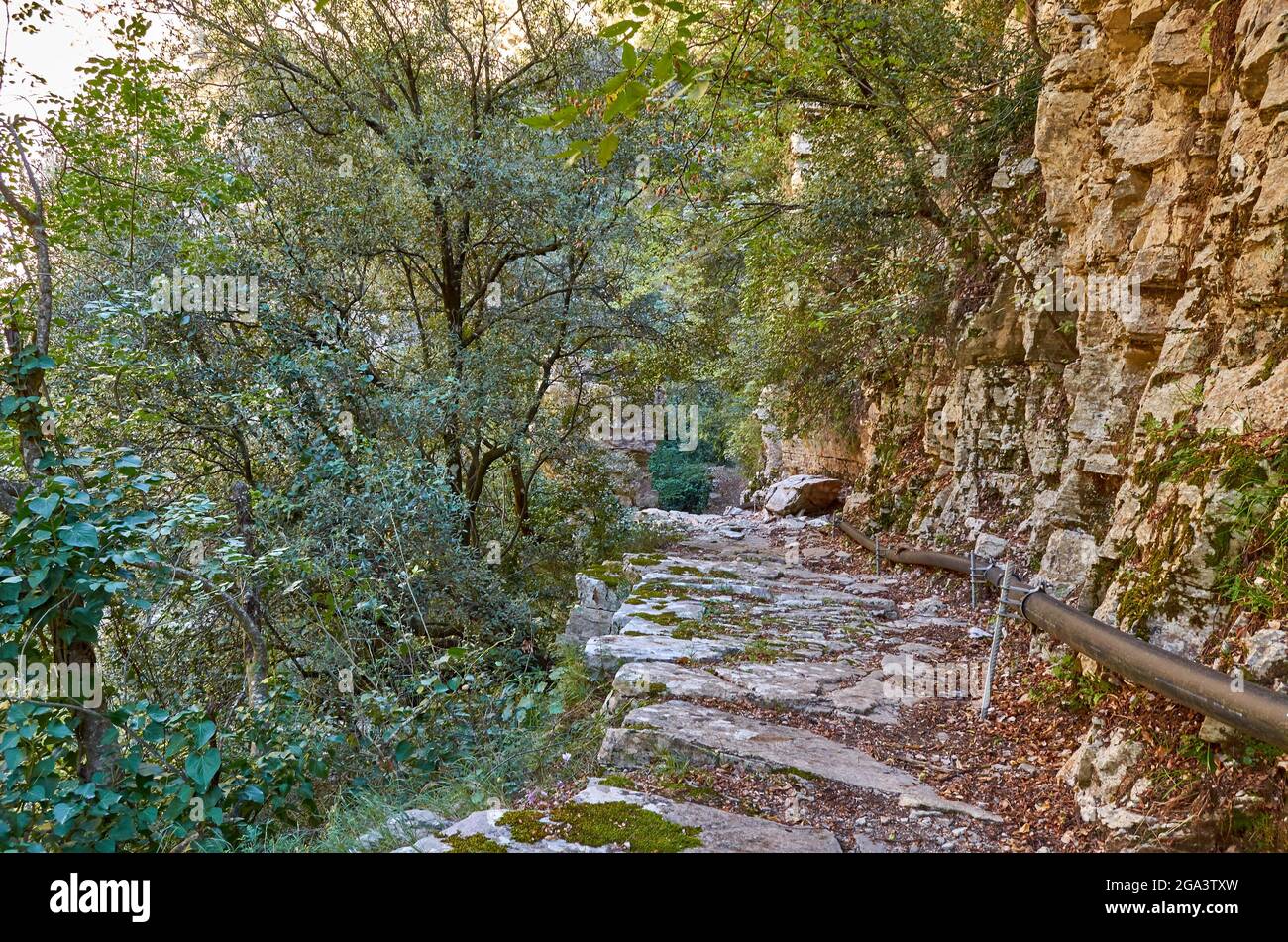 Natural scenery from the famous Ridomo gorge in Taygetus Mountain. The ...