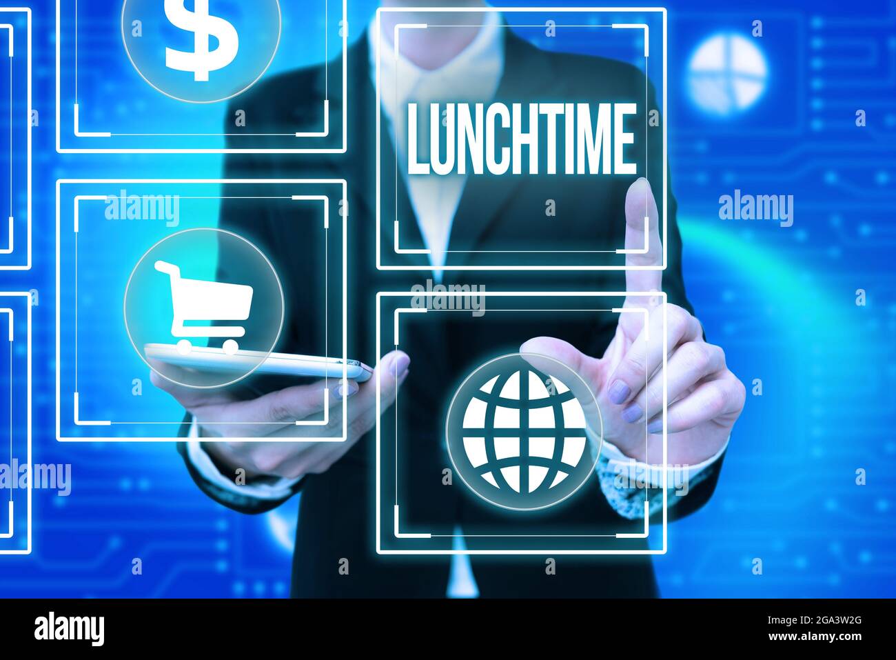 Text caption presenting Lunchtime. Business showcase the noontime or ...