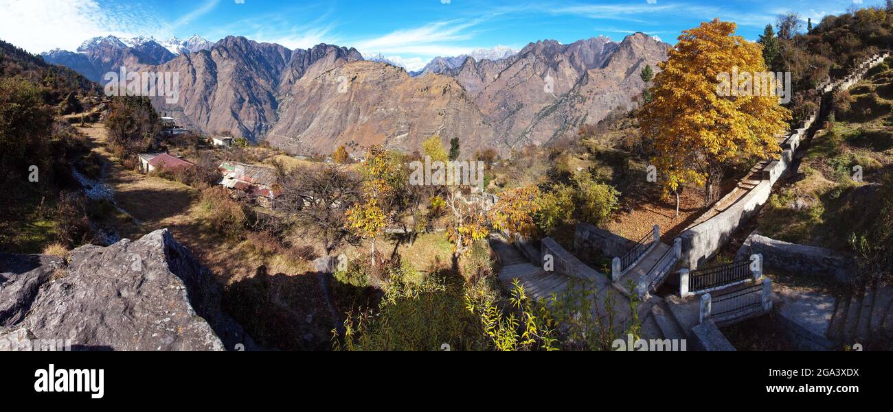 Himalaya, autumnal view from Joshimath town, panoramic view of Indian ...