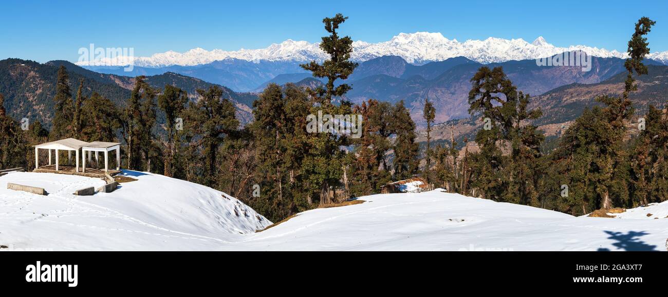 Himalaya, panoramic view of Indian Himalayas, great Himalayan range ...