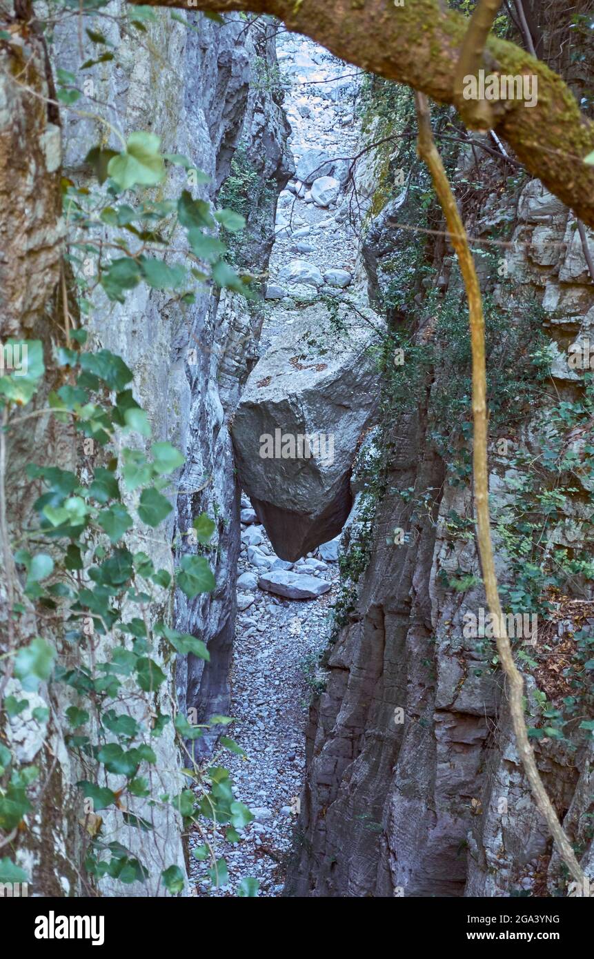 Natural scenery from the famous Ridomo gorge in Taygetus Mountain. The ...