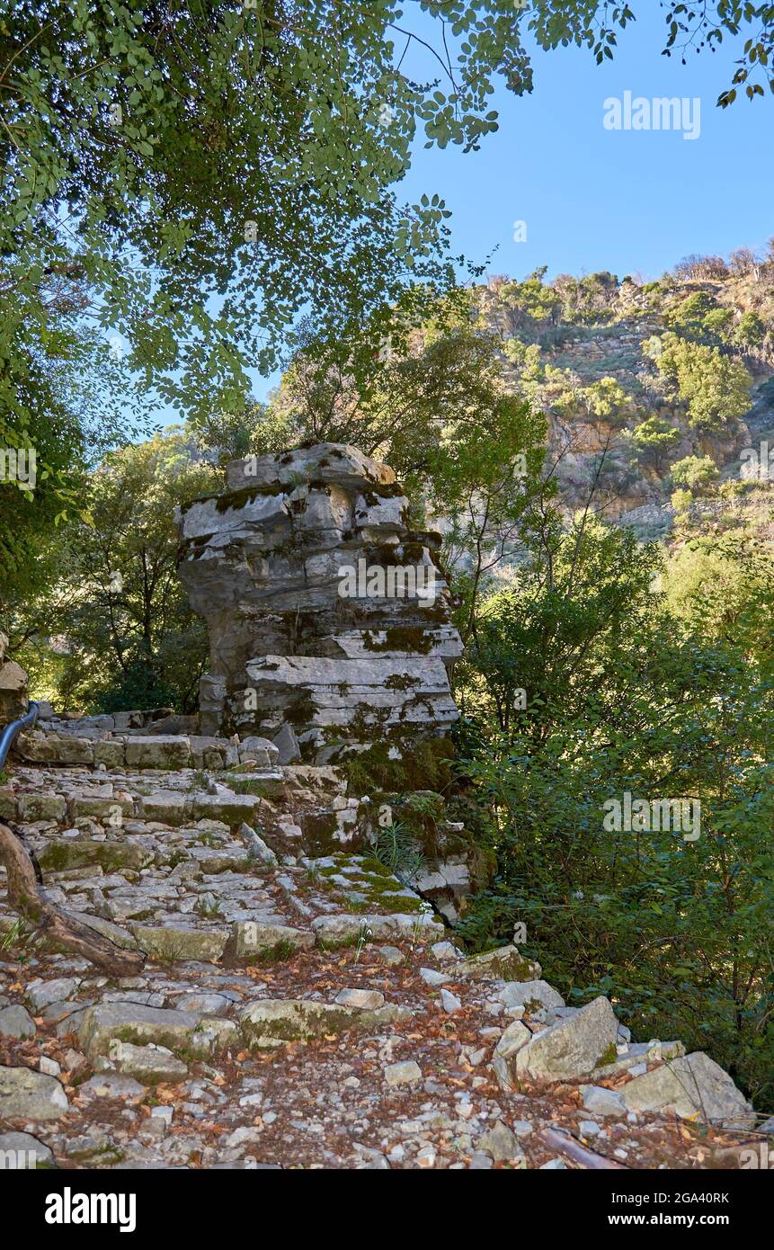 Natural scenery from the famous Ridomo gorge in Taygetus Mountain. The ...