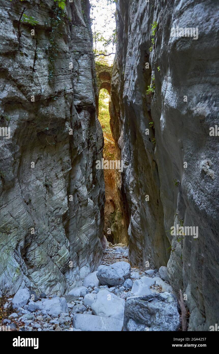 Natural scenery from the famous Ridomo gorge in Taygetus Mountain. The ...