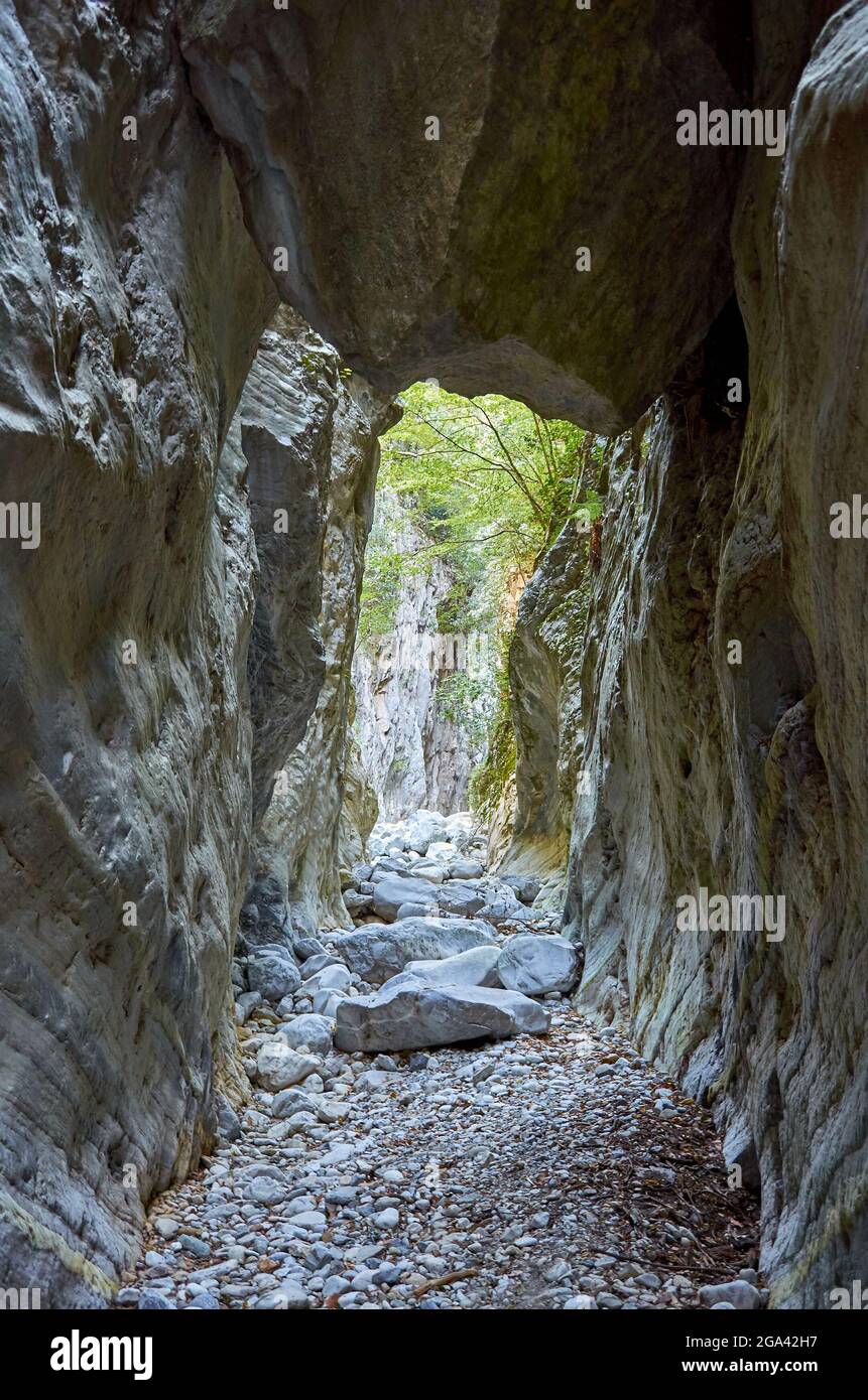 Natural scenery from the famous Ridomo gorge in Taygetus Mountain. The ...