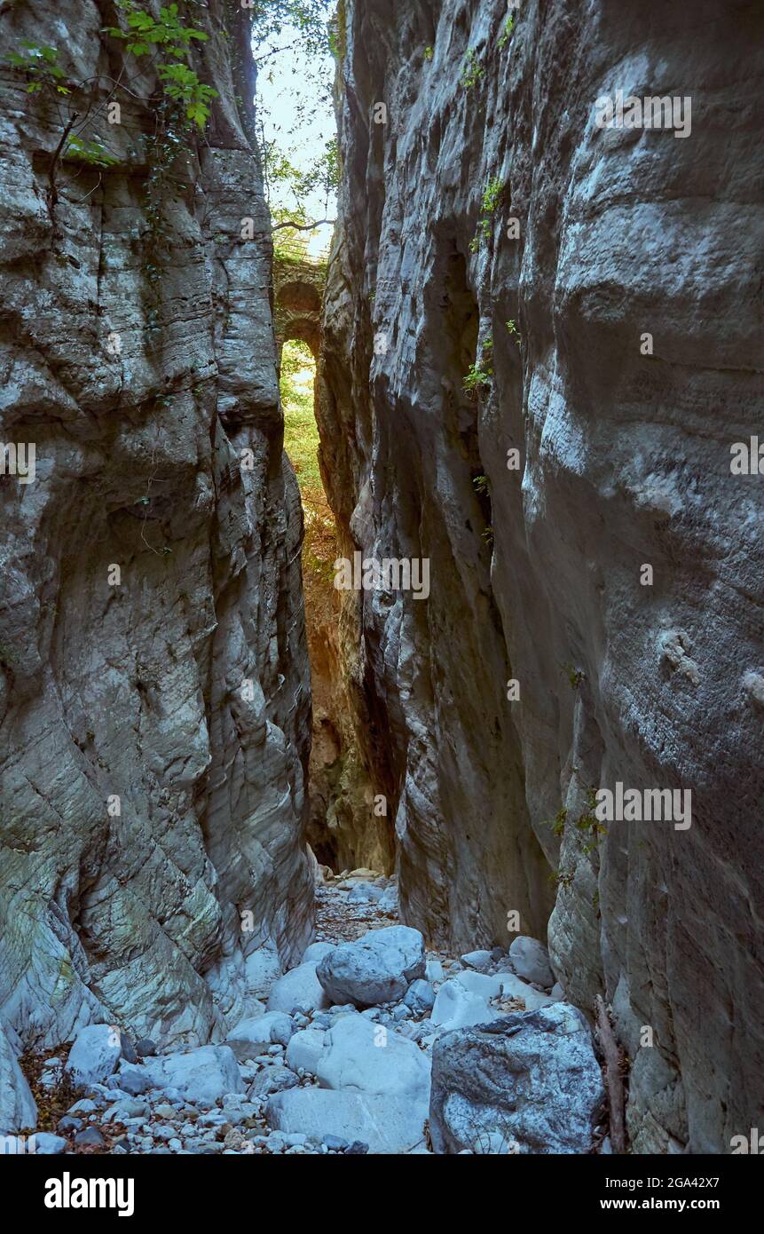 Natural scenery from the famous Ridomo gorge in Taygetus Mountain. The ...