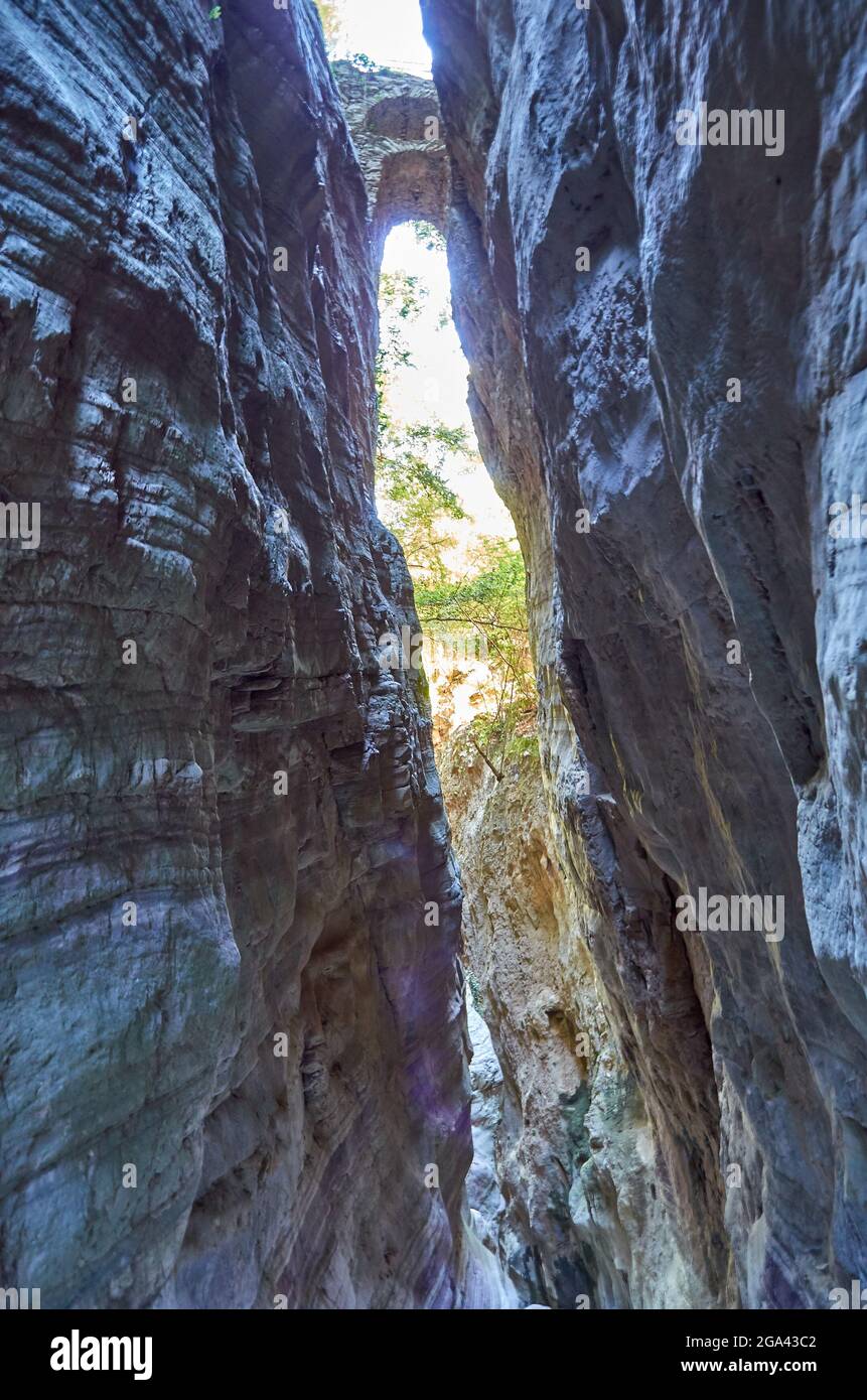 Natural scenery from the famous Ridomo gorge in Taygetus Mountain. The ...