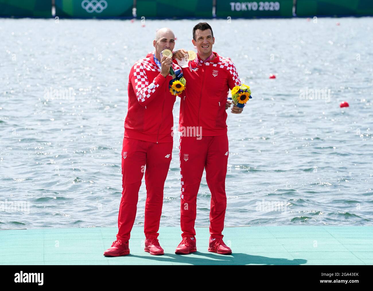 Croatia's Martin Sinkovic and Valent Sinkovic, gold, with their medals ...