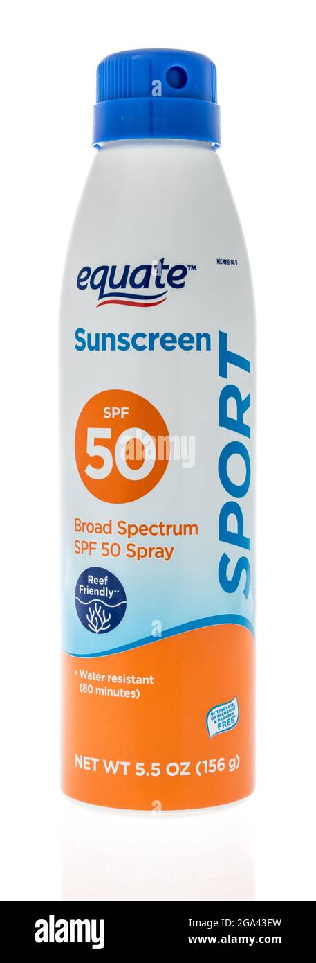 Winneconne, WI -20 July 2021: A package of Equate sunscreen spf 50 ...