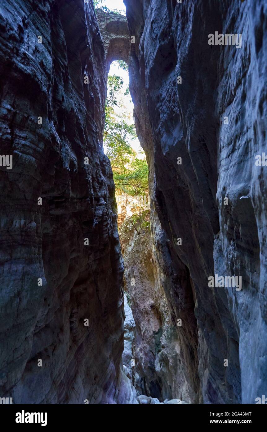 Natural scenery from the famous Ridomo gorge in Taygetus Mountain. The ...