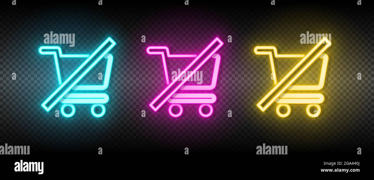 cart, clear, shopping neon vector icon. Illustration neon blue, yellow ...