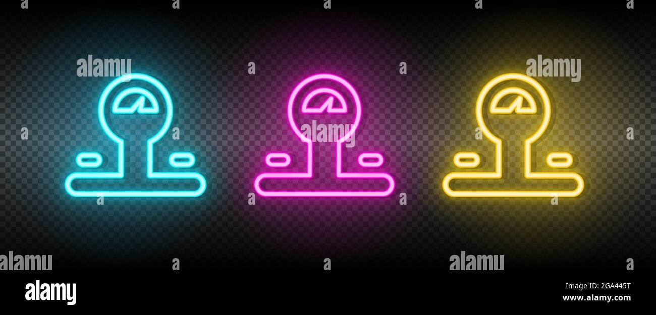 balance, scales neon vector icon. Illustration neon blue, yellow, red ...