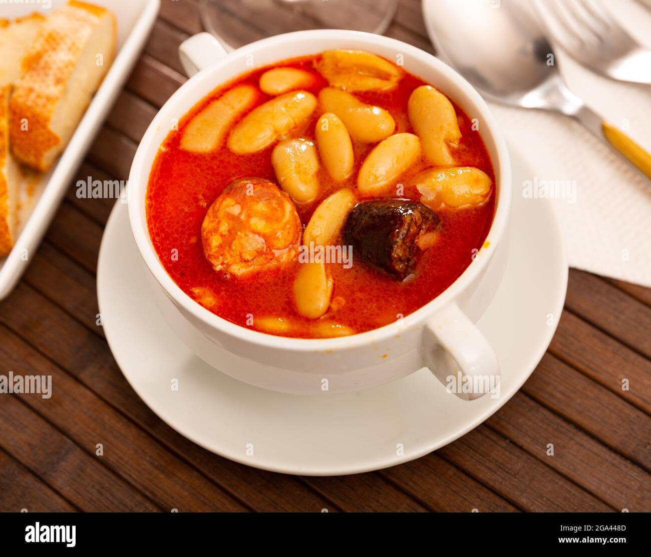 Asturian beans stew Fabada with pork, morcilla and chorizo Stock Photo ...