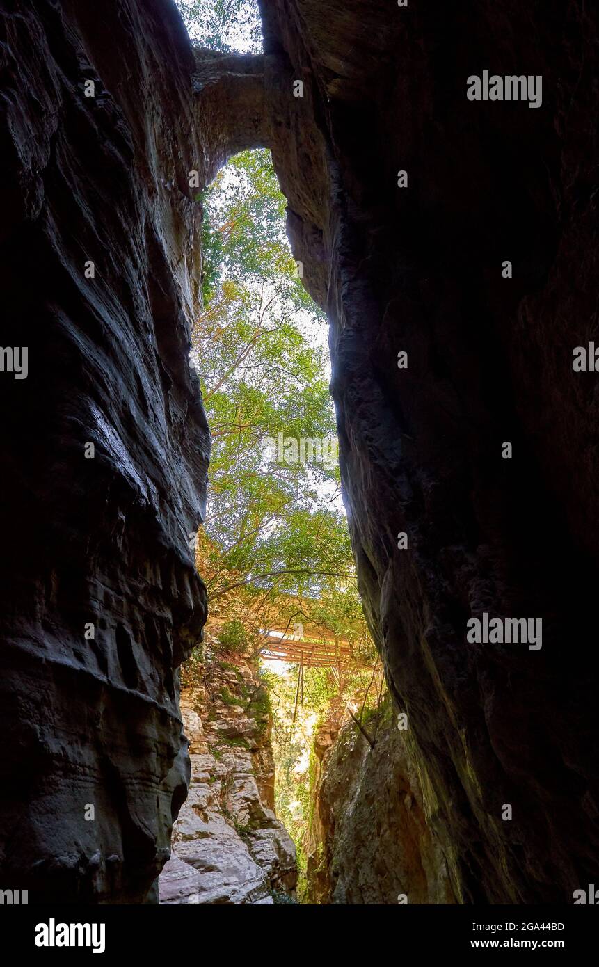 Natural scenery from the famous Ridomo gorge in Taygetus Mountain. The ...