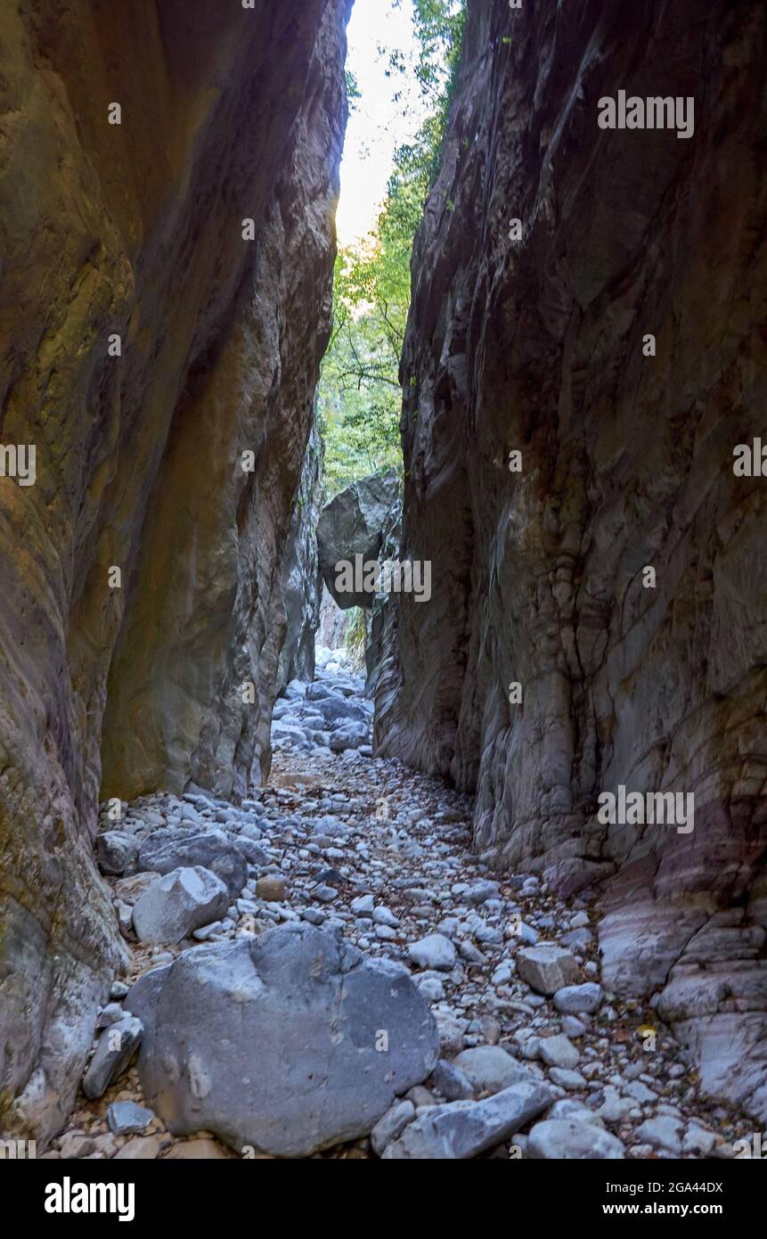 Natural scenery from the famous Ridomo gorge in Taygetus Mountain. The ...
