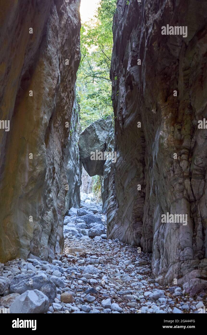 Natural scenery from the famous Ridomo gorge in Taygetus Mountain. The ...