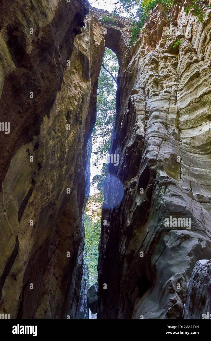 Natural scenery from the famous Ridomo gorge in Taygetus Mountain. The ...