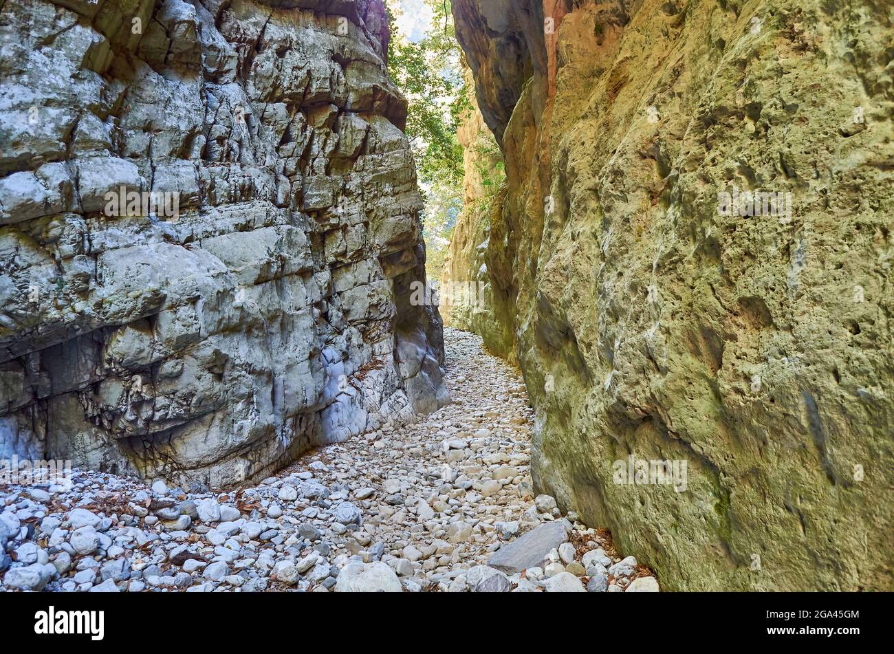Natural scenery from the famous Ridomo gorge in Taygetus Mountain. The ...