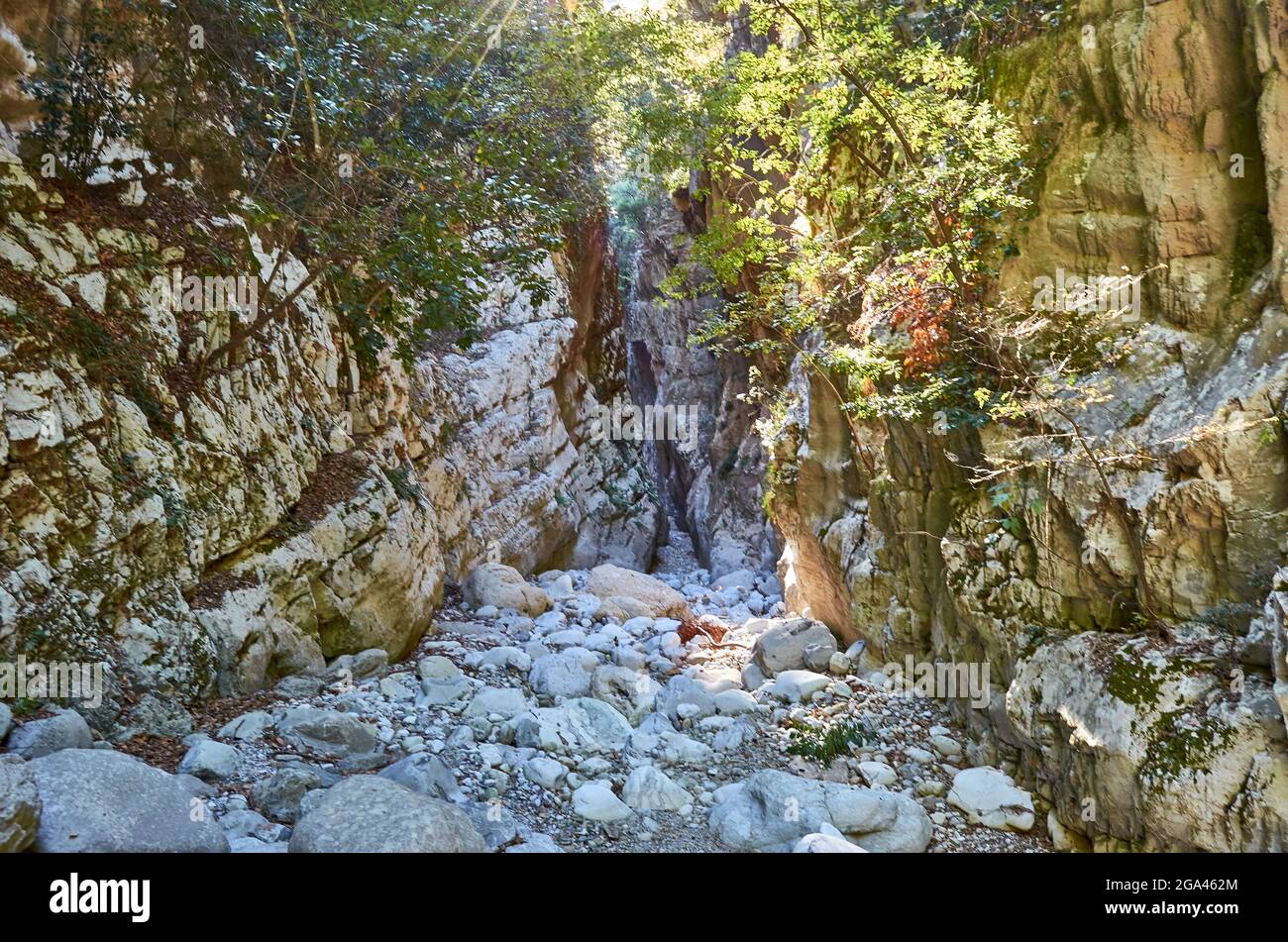 Natural scenery from the famous Ridomo gorge in Taygetus Mountain. The ...