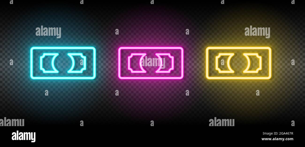 money, dollar neon vector icon. Illustration neon blue, yellow, red ...