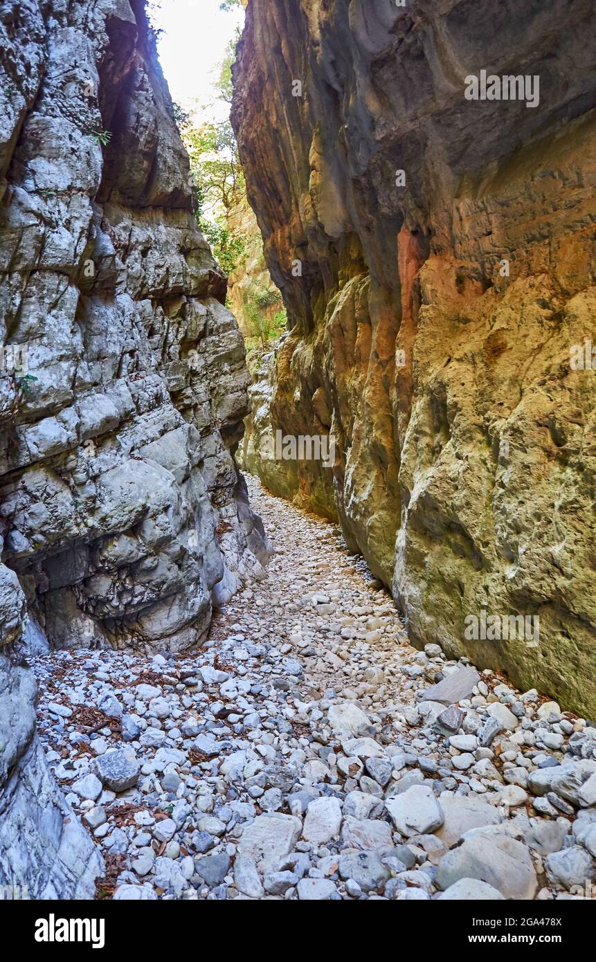 Natural scenery from the famous Ridomo gorge in Taygetus Mountain. The ...