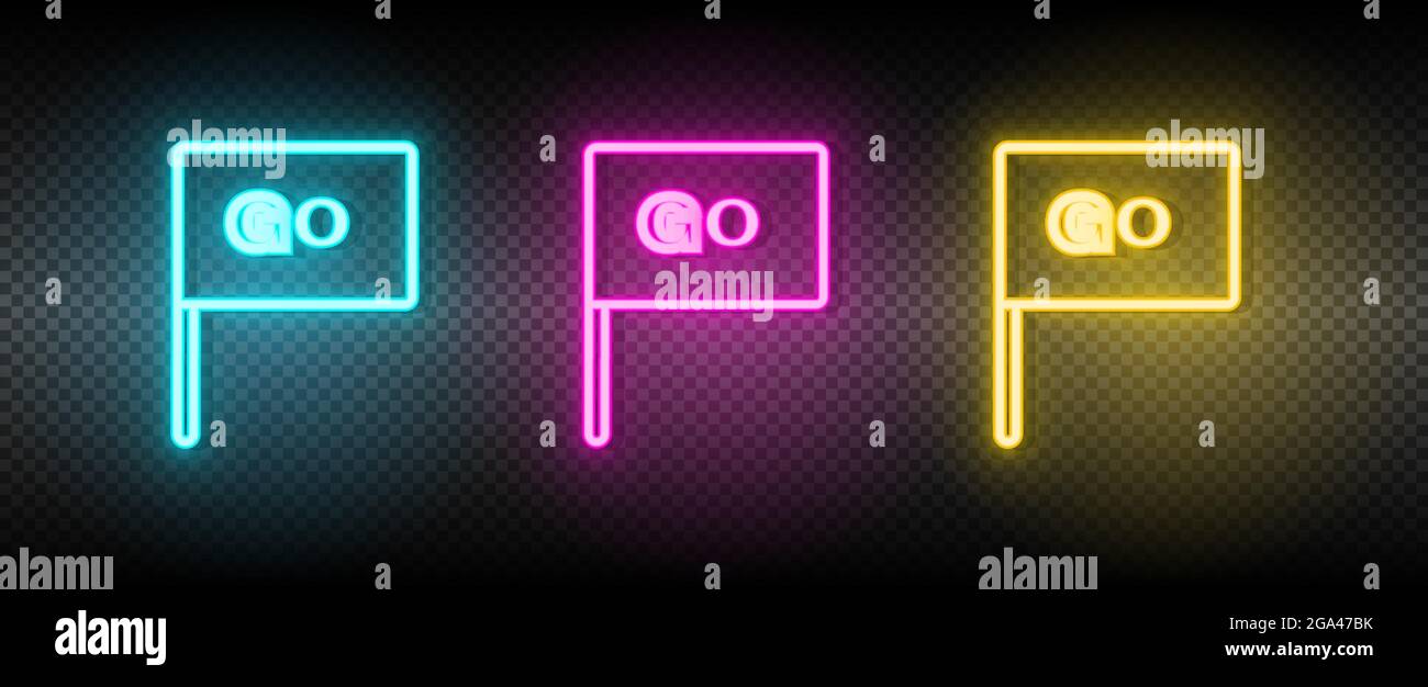 flag, go neon vector icon. Illustration neon blue, yellow, red icon set ...
