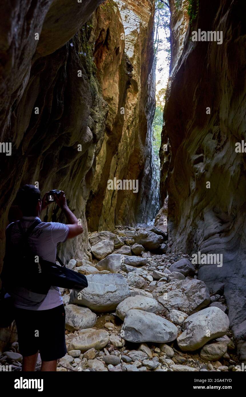 Natural scenery from the famous Ridomo gorge in Taygetus Mountain. The ...