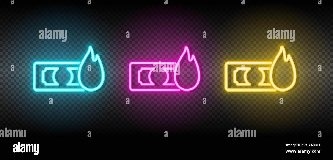 dollar, money, fire neon vector icon. Illustration neon blue, yellow ...