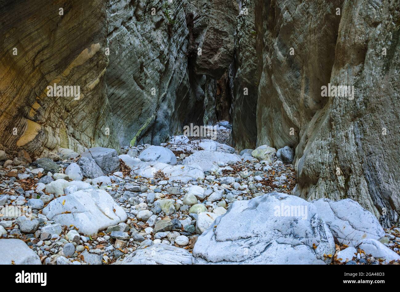 Natural scenery from the famous Ridomo gorge in Taygetus Mountain. The ...