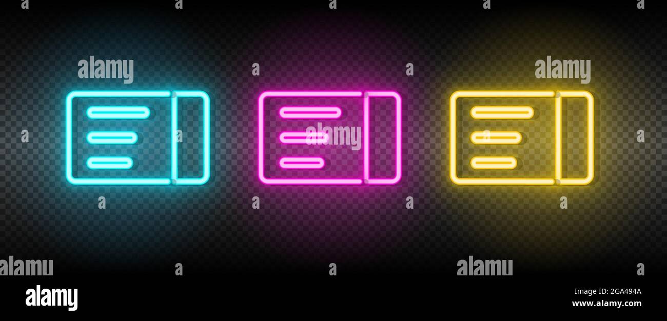 ticket neon vector icon. Illustration neon blue, yellow, red icon set ...