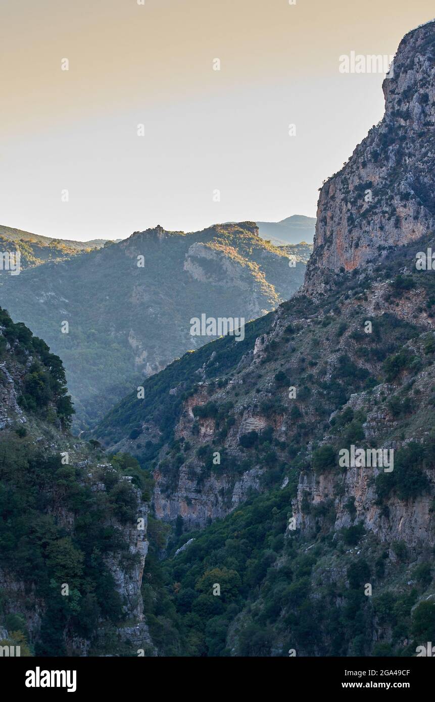 Natural scenery from the famous Ridomo gorge in Taygetus Mountain. The ...