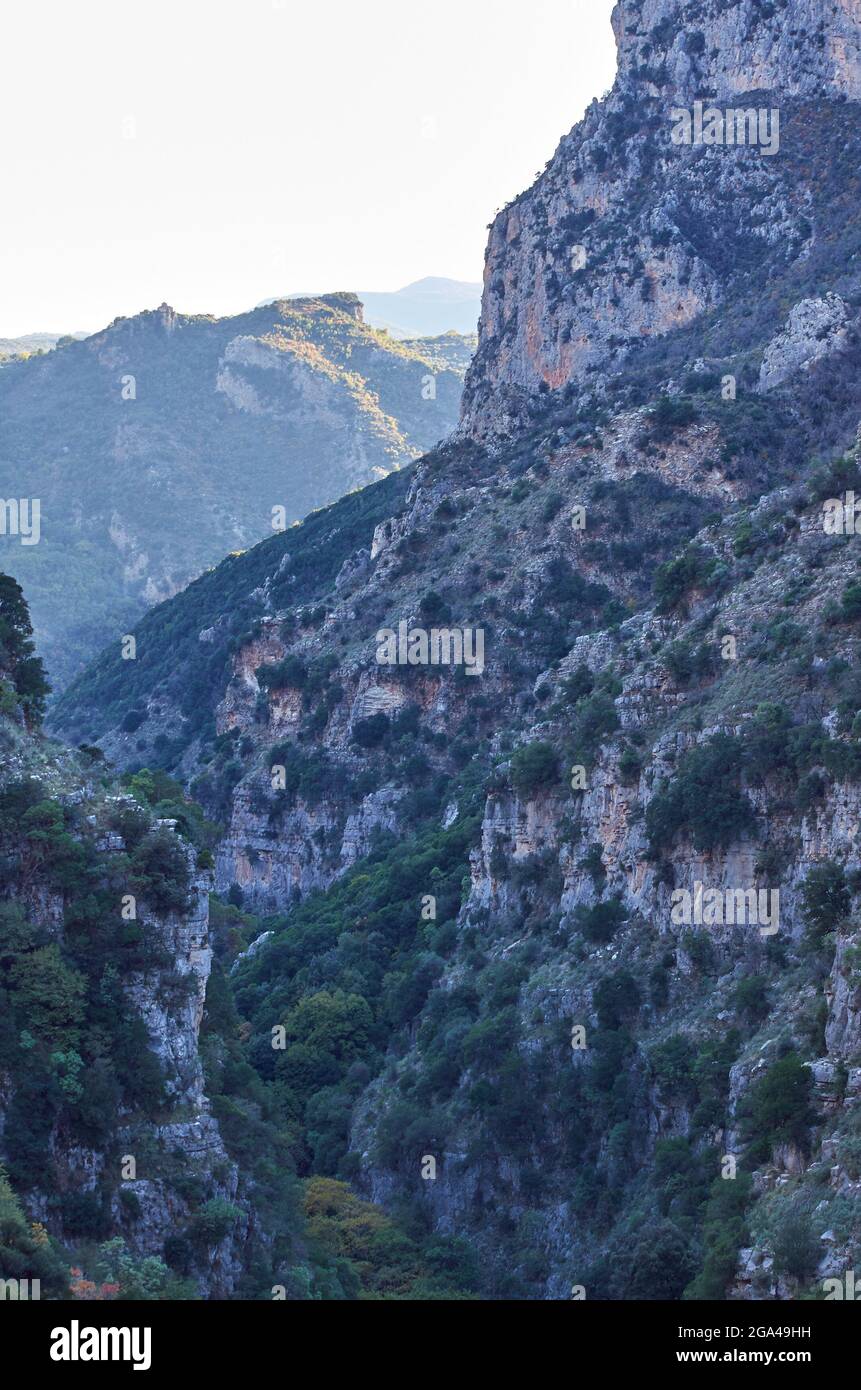 Natural scenery from the famous Ridomo gorge in Taygetus Mountain. The ...