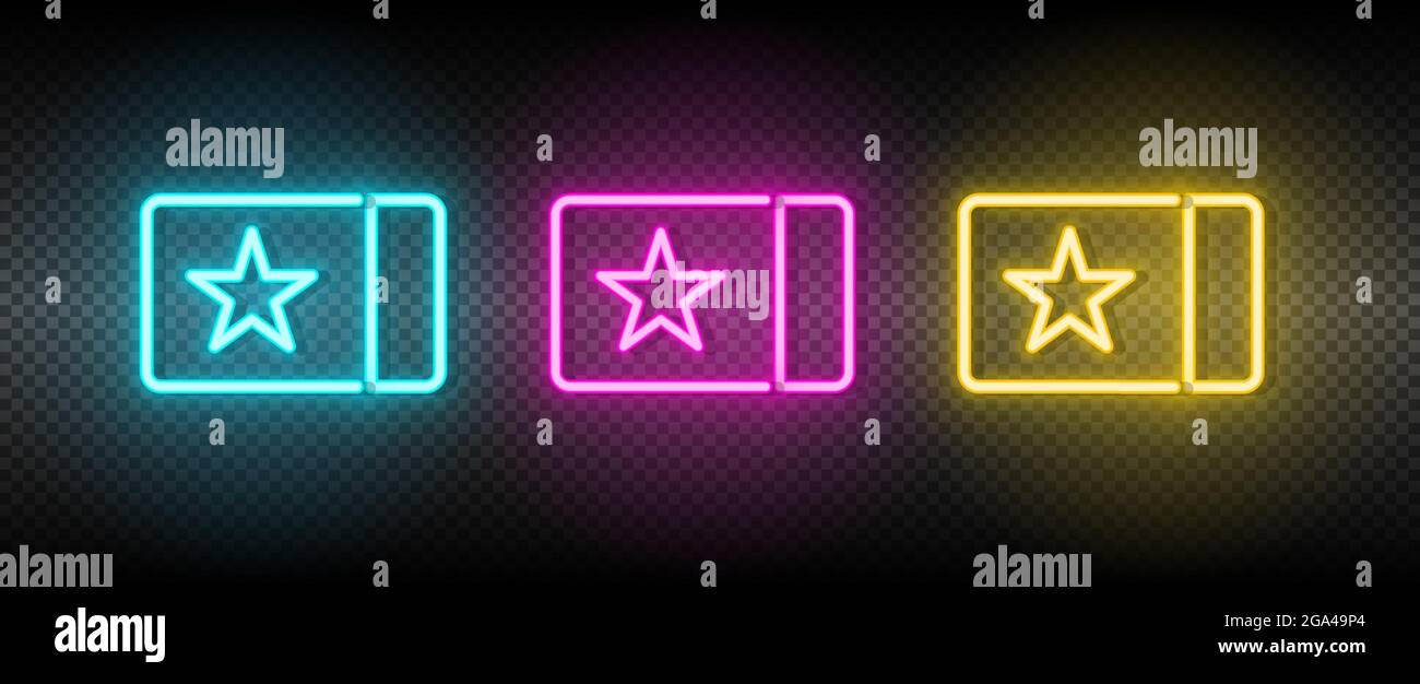 card, cinema, ticket neon vector icon. Illustration neon blue, yellow ...