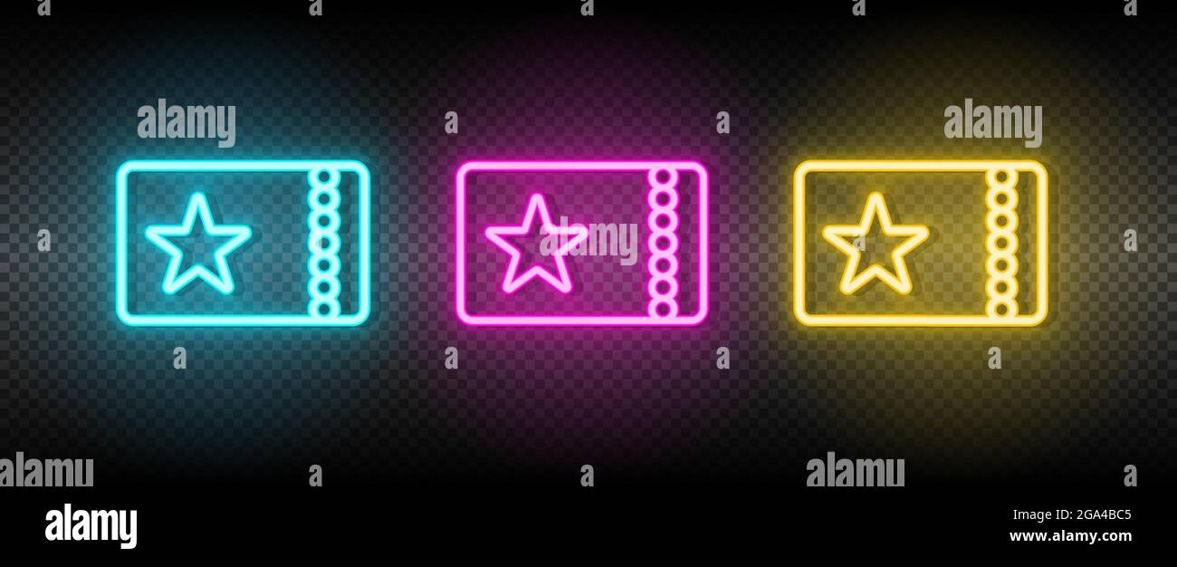 cinema, show, ticket neon vector icon. Illustration neon blue, yellow ...