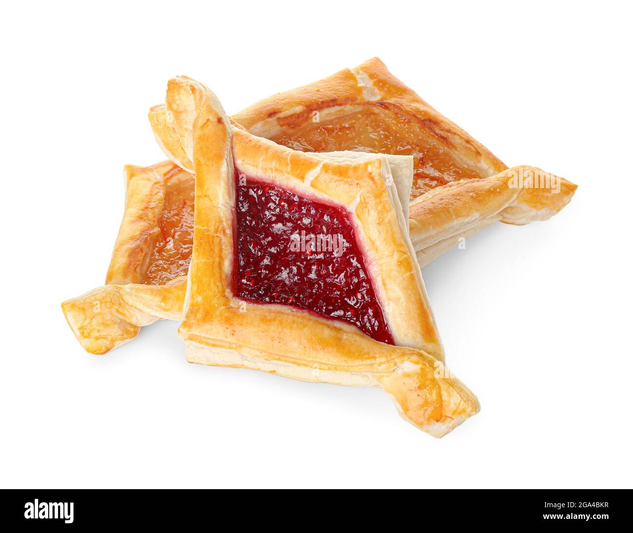 Tasty Danish pastry with fruit jam on white background Stock Photo - Alamy