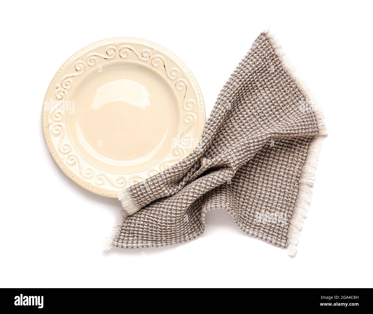 Clean napkin and plate on white background Stock Photo - Alamy
