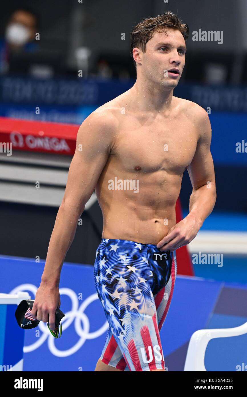 Tokyo, Japan. 29th July, 2021. Robert Finke of the United States reacts ...